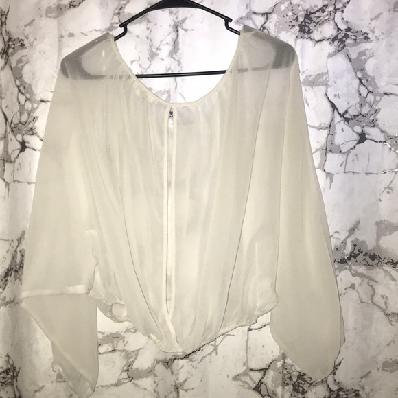Ambiance | Tops | White Polyester See Through Long Sleeve | Poshmark